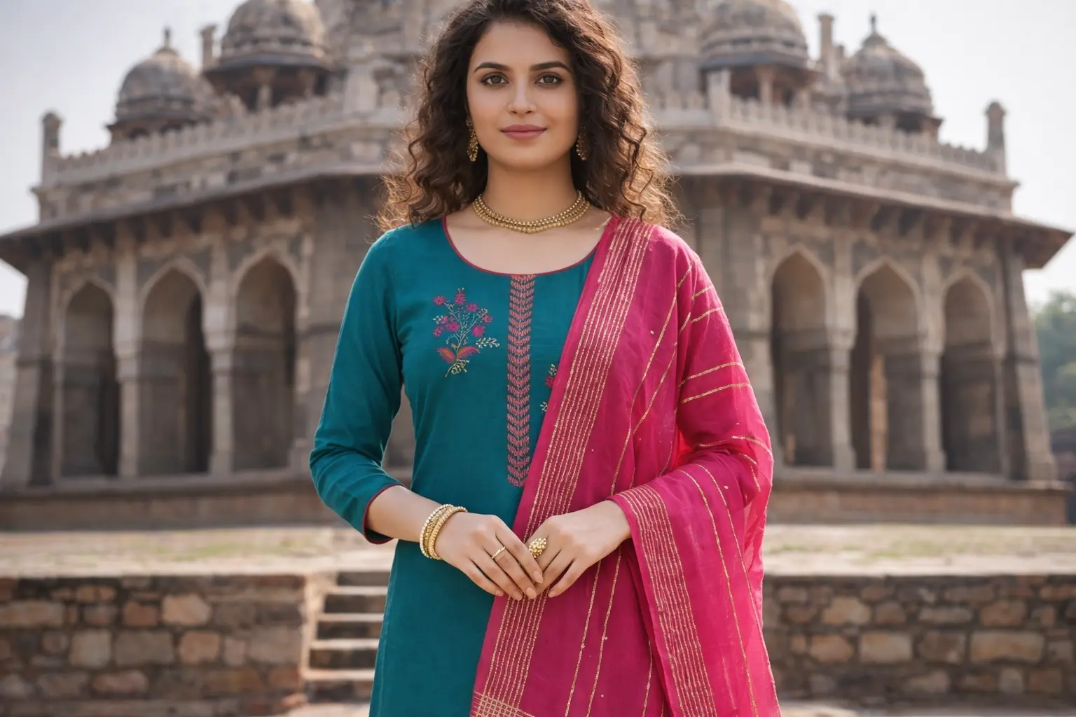 Teal Embroidered Suit Set | Saavra